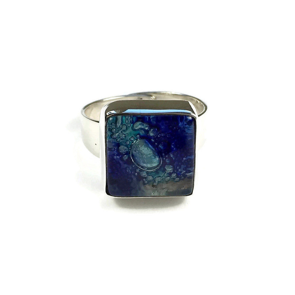 Square Blown Glass Ring - Blue – TistiK